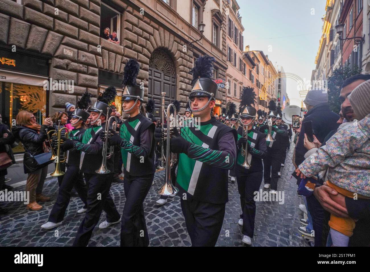 Rome, Italy 1 January 2025 The Bedizzole Marching Band performing ...