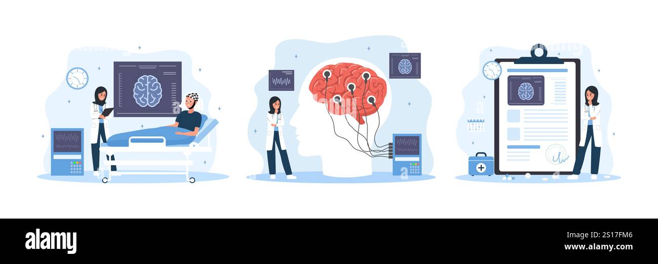 Neurologist concept. Arab Female doctor examine MRI scan and EEG result ...