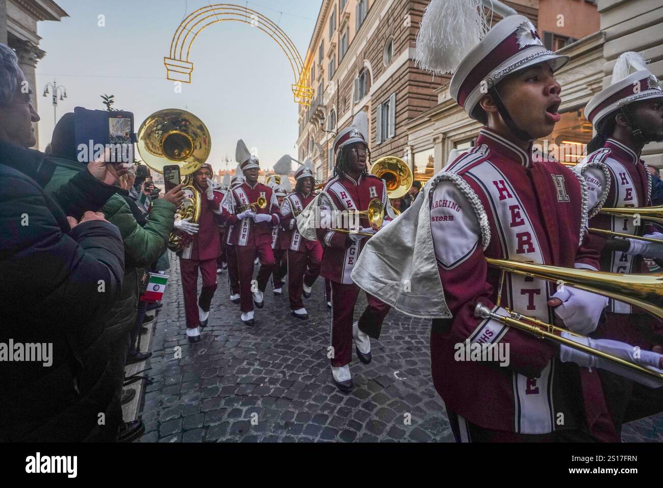 Rome, Italy 1 January 2025 Performers including American marching bands ...