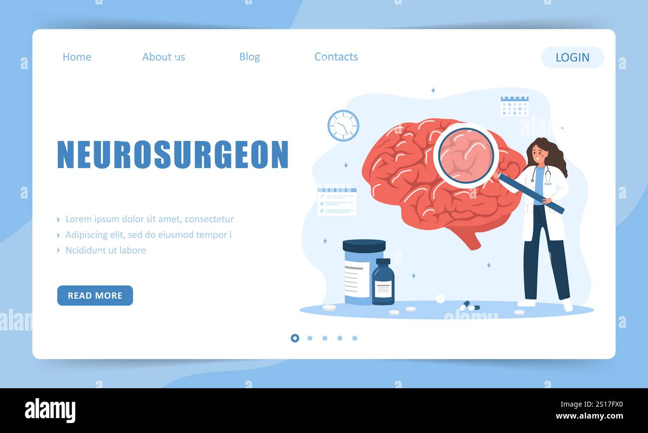 Neurosurgeon concept. Landing page template. Woman in medical uniform ...