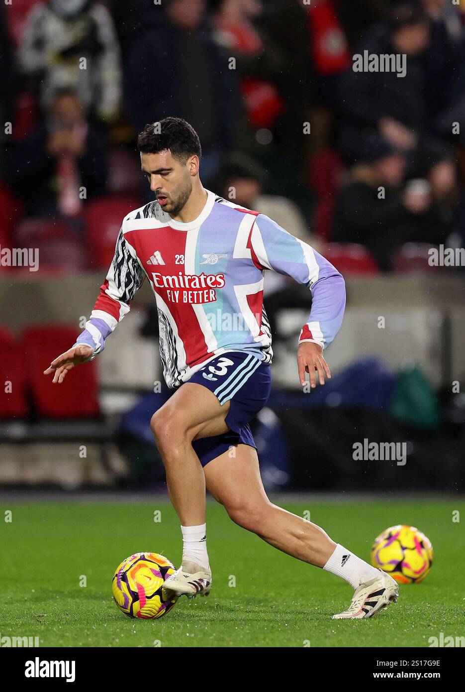 Arsenal’s Mikel Merino during their side’s warm up before the Premier ...