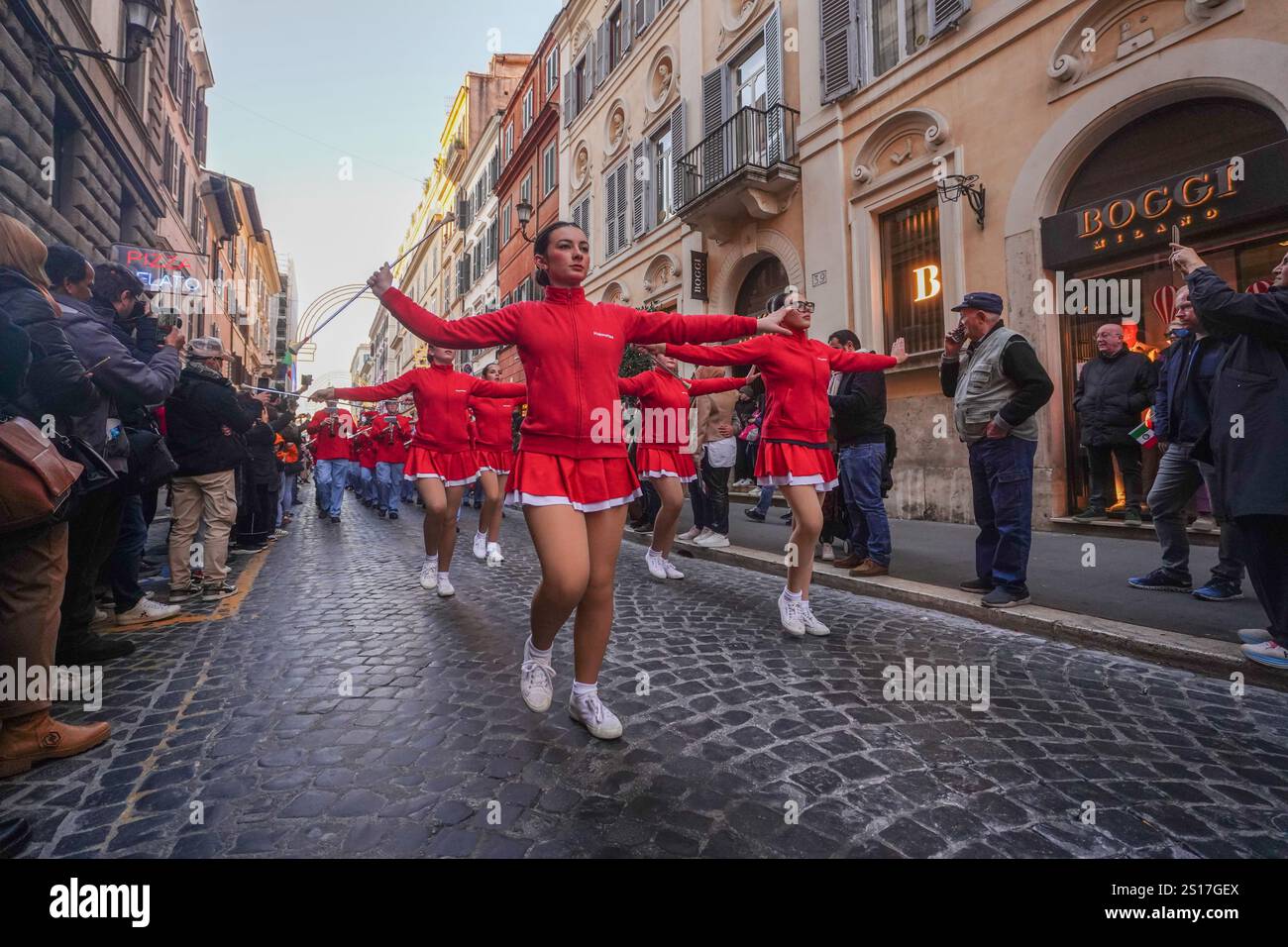 Rome, Italy 1 January 2025 Performers including American marching bands ...