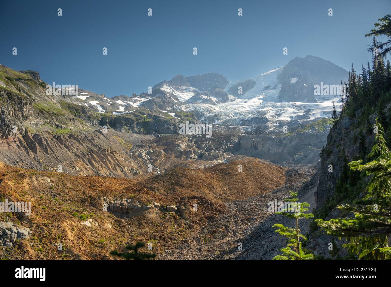 View of Mount Rainier and Crumbling Valley from Emerald Ridge in Summer ...