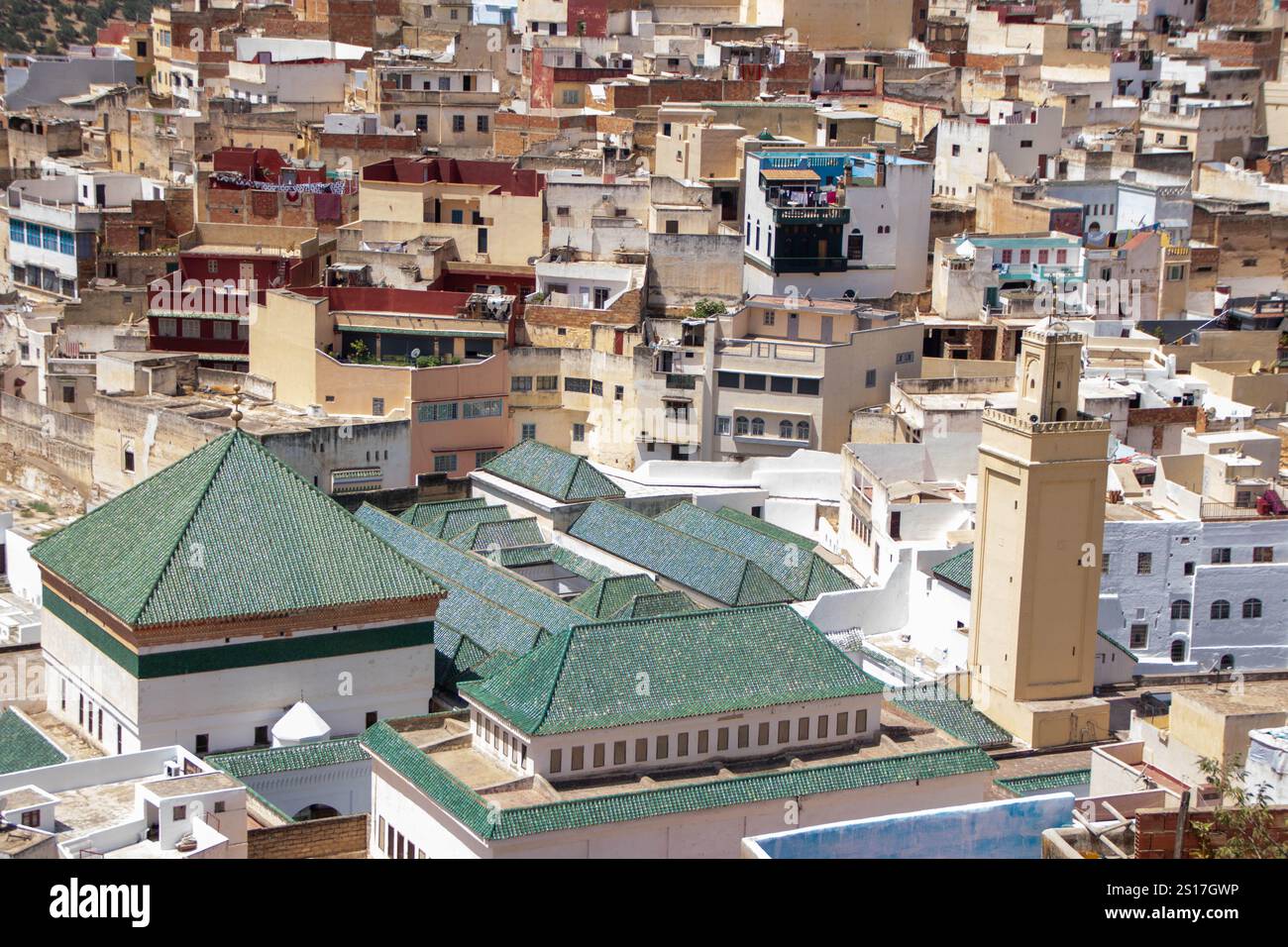 aerial view of the Medina and religious complez of Zawiya at Moulay ...