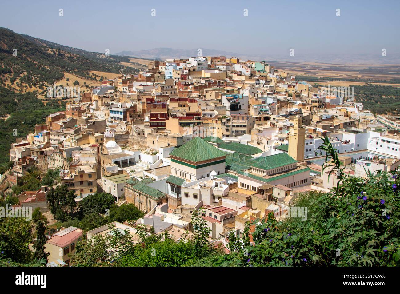 aerial view of the Medina and religious complez of Zawiya at Moulay ...