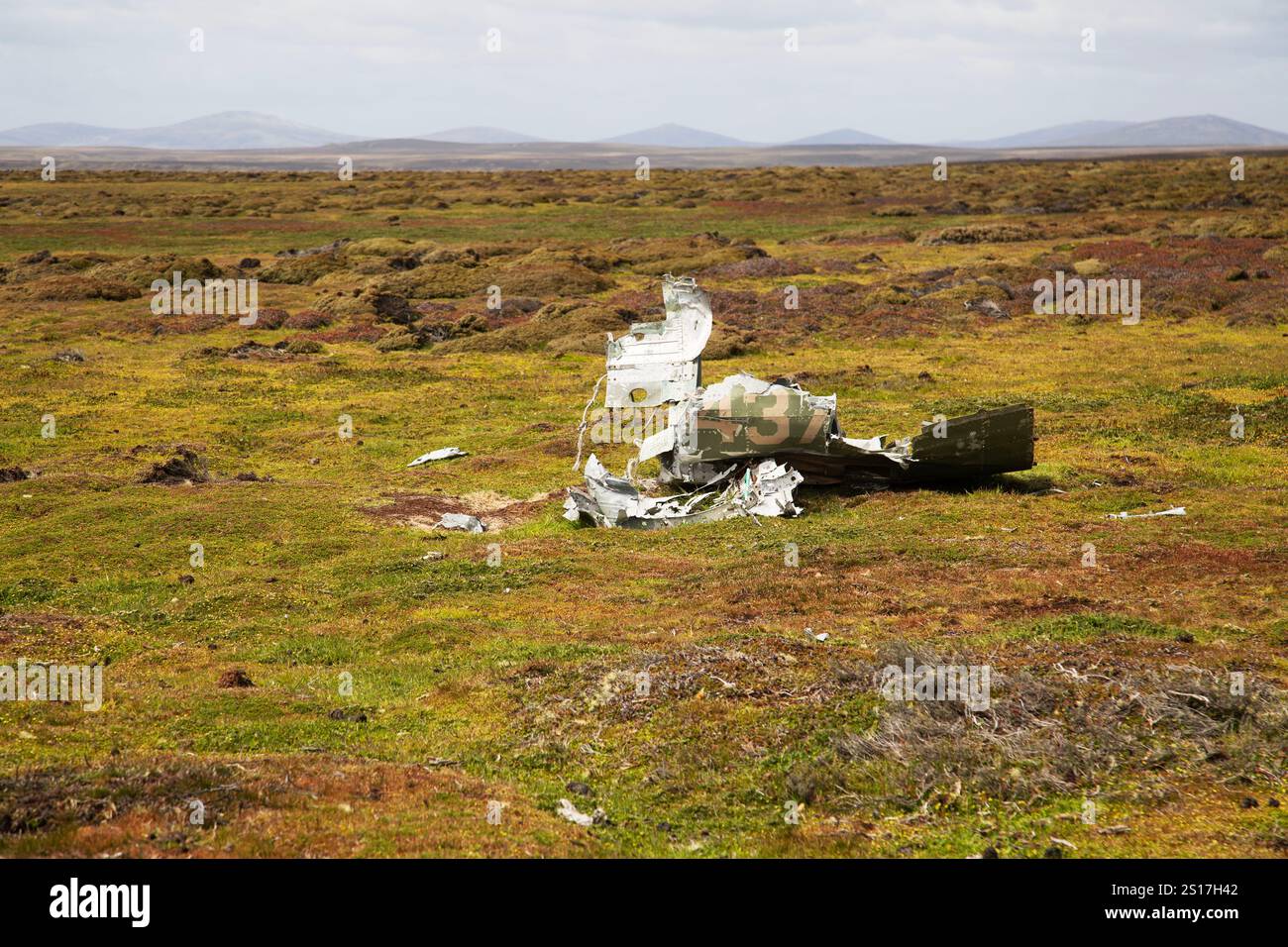 Crash wreckage of C-437 an Argentine Dagger aircraft, Pebble Island ...