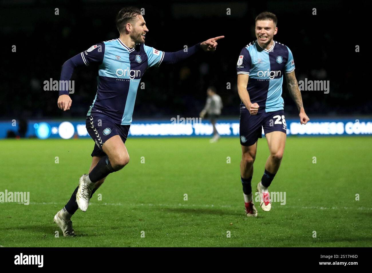 Wycombe Wanderers' Luke Leahy (left) celebrates after scoring his side ...