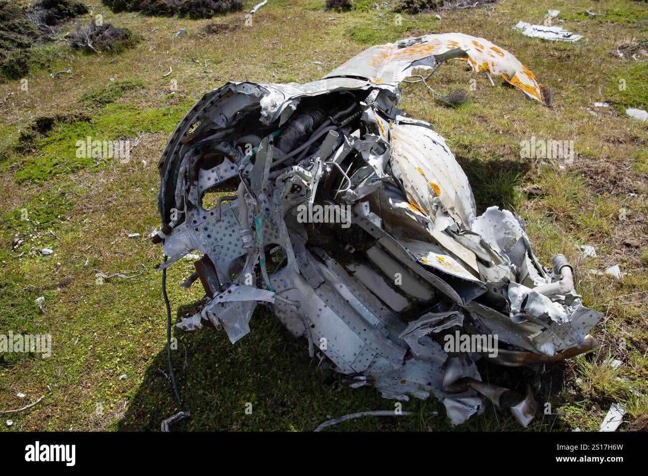 Cockpit and canopy sections at crash wreckage of C-437 an Argentine ...