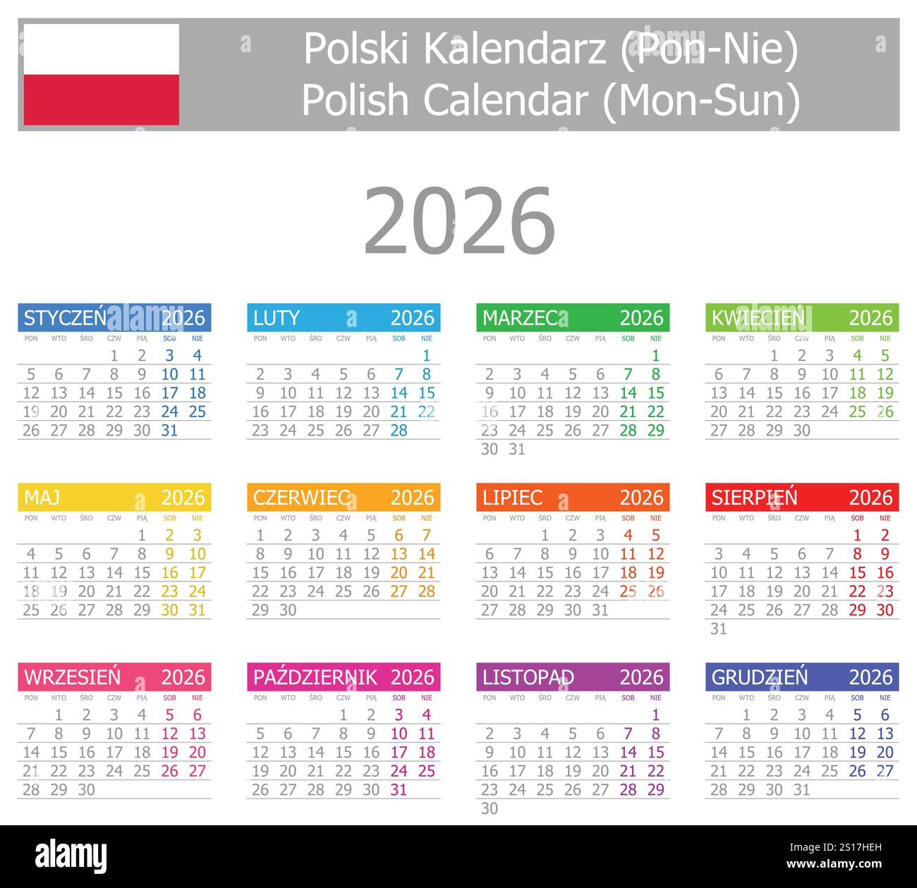 Rainbow calendar year 2026 Cut Out Stock Images & Pictures - Alamy