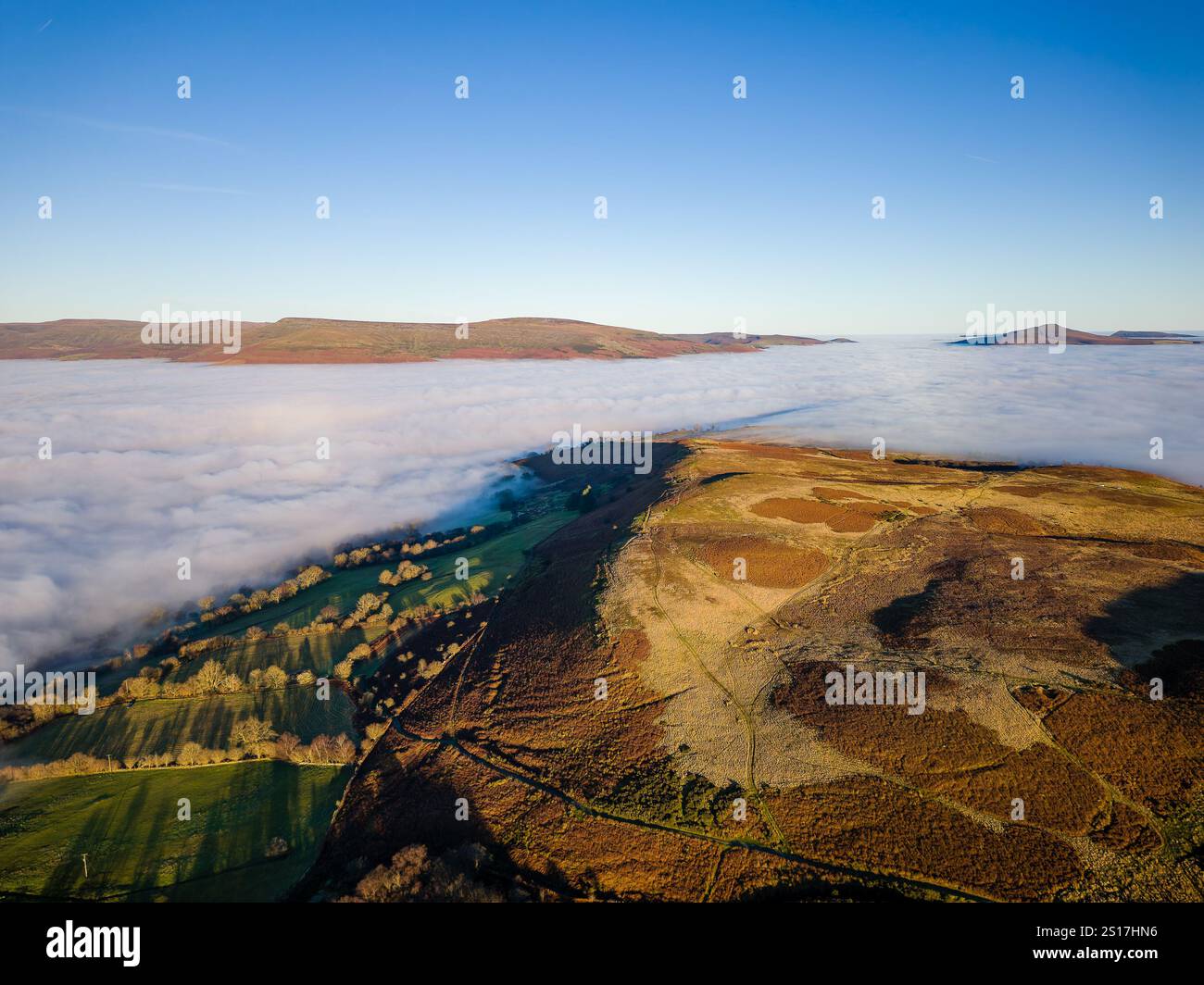 Aerial view of thick fog and rural countryside Stock Photo - Alamy