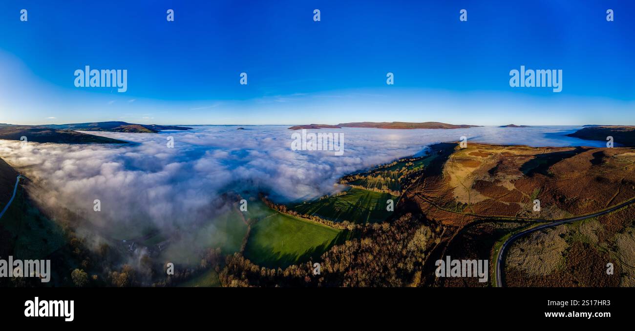 Panoramic aerial view of farmland covered by thick fog Stock Photo - Alamy