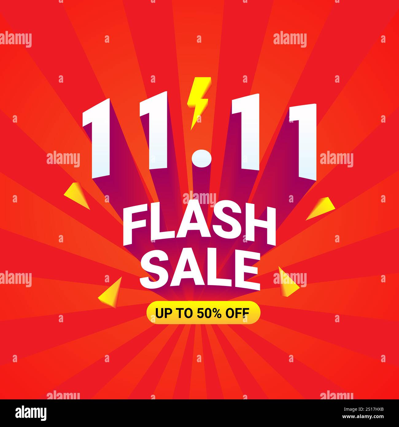 Flash sale promotion with 3D number 11.11 in white color with red ...