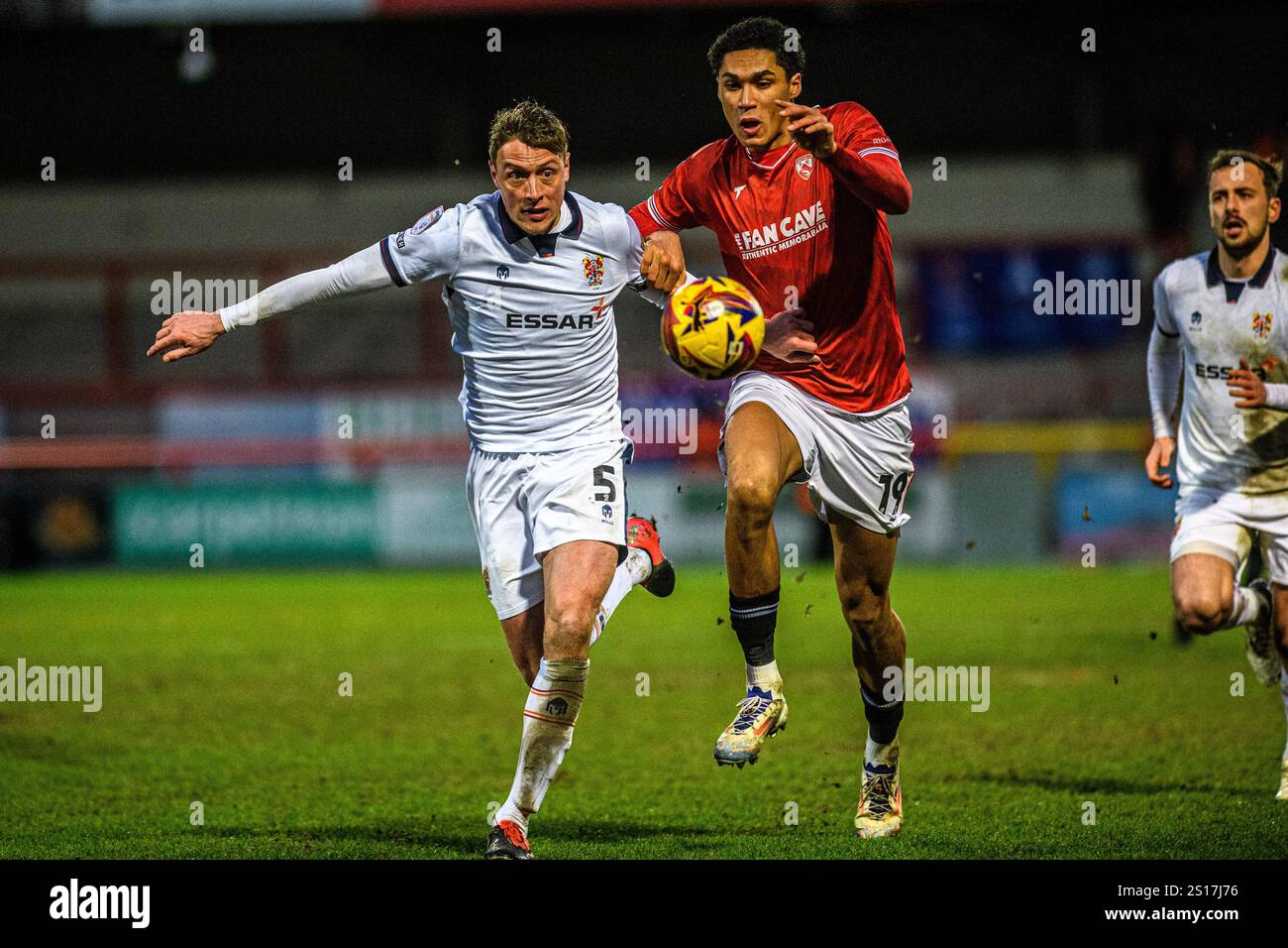 Morecambe FC's Marcus Dackers and Tom Davies of Tranmere Rovers FC ...