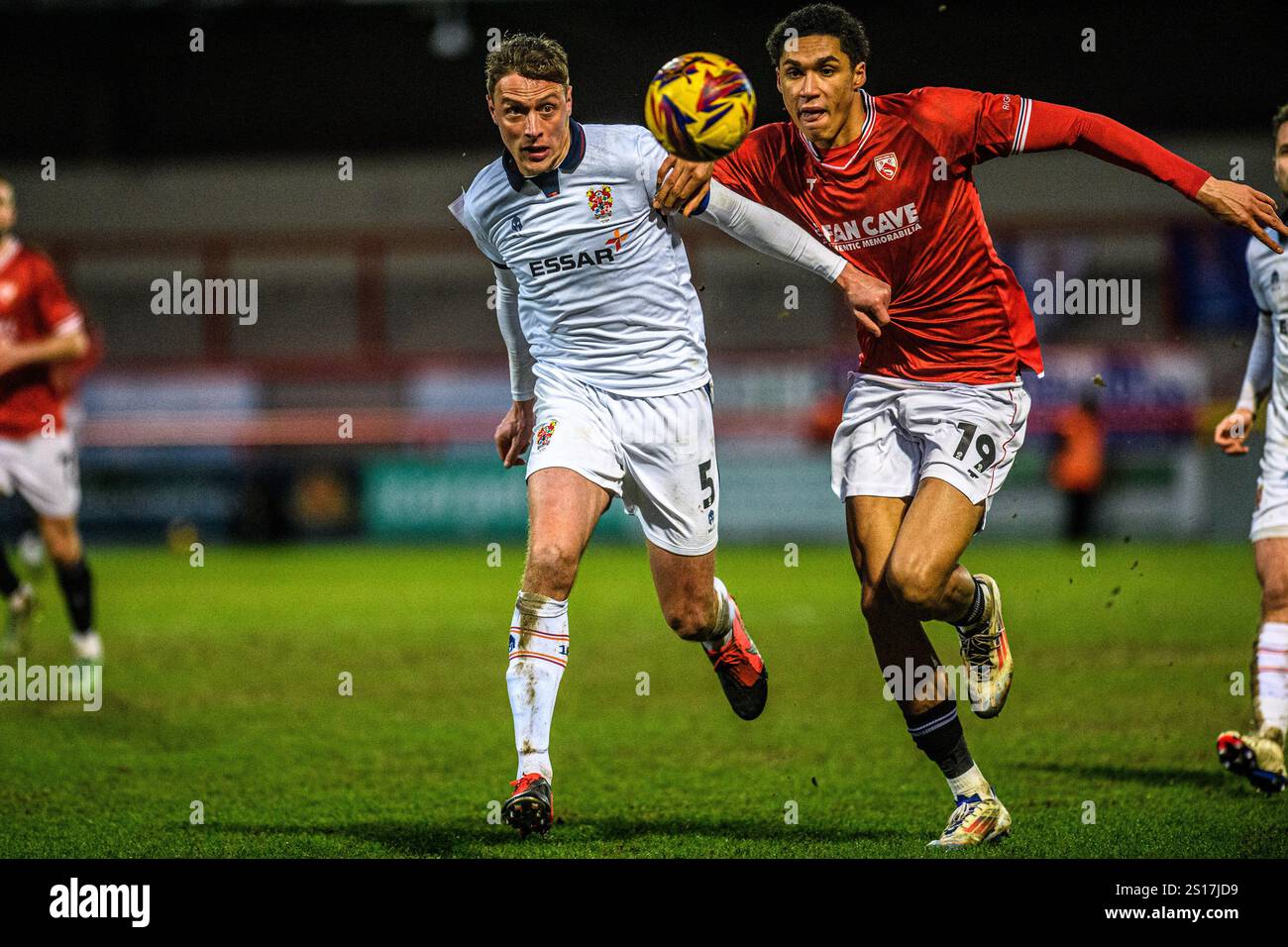 Morecambe FC's Marcus Dackers and Tom Davies of Tranmere Rovers FC ...