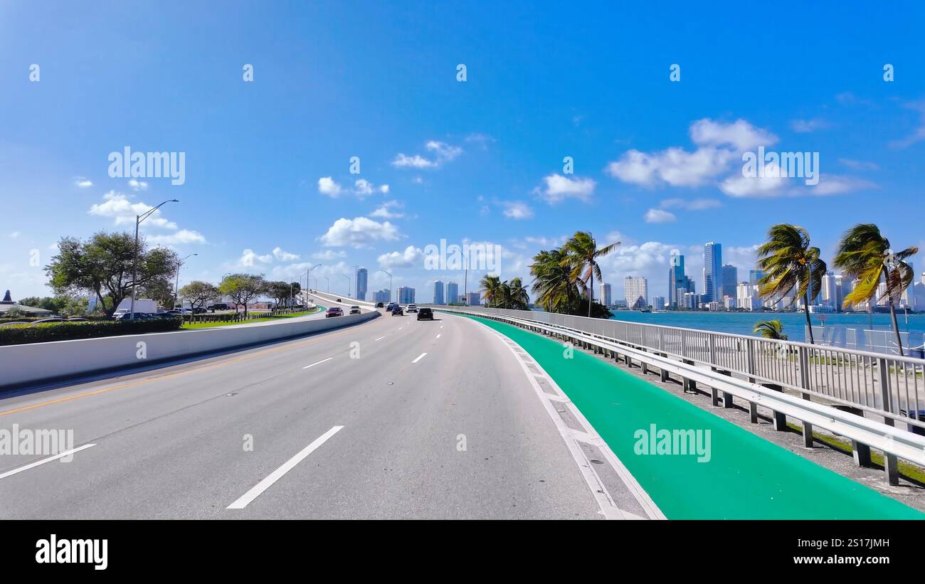 Driving on Rickenbacker Causeway towards Miami - MIAMI, UNITED STATES ...