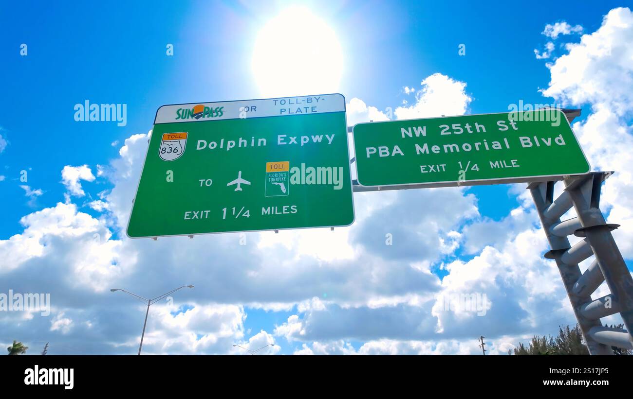 Sunny Highway with Green Directional Sign to Dolphin Expressway - KEY ...