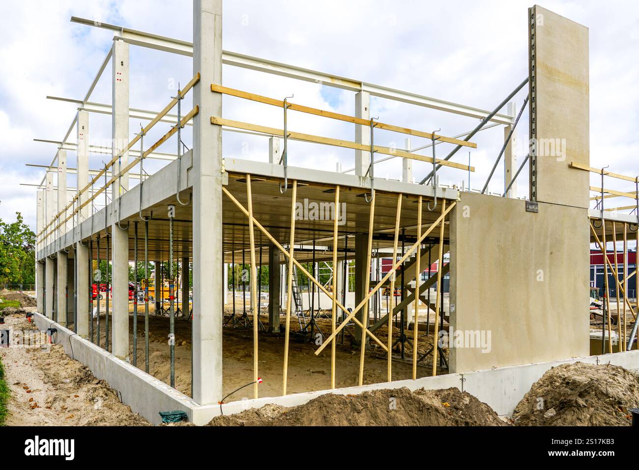 Construction site of a new modern reinforced concrete and metal ...