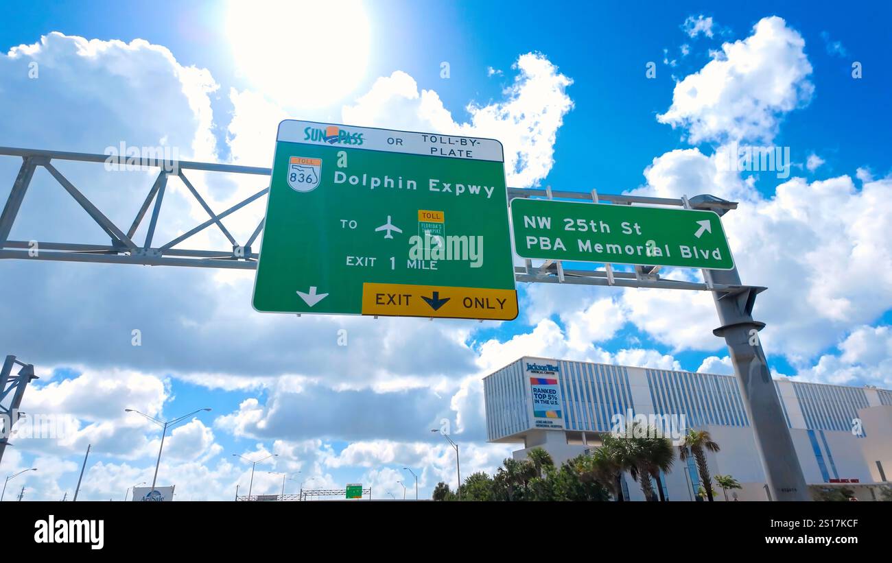 Highway with Green Directional Sign to Dolphin Expwy in Miami - MIAMI ...