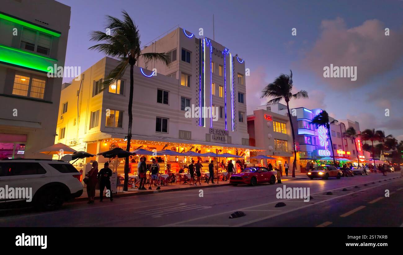 Ocean Drive South Beach in Miami Beach Florida by night - MIAMI, UNITED ...