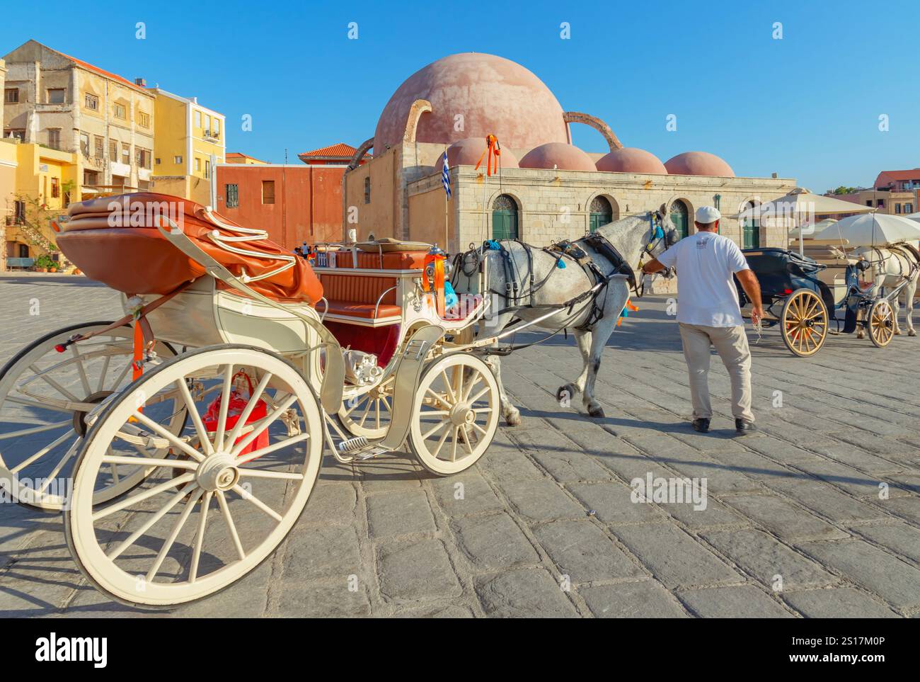 Horse-drawn carriage, Chania, Crete, Greek Islands, Greece Stock Photo ...