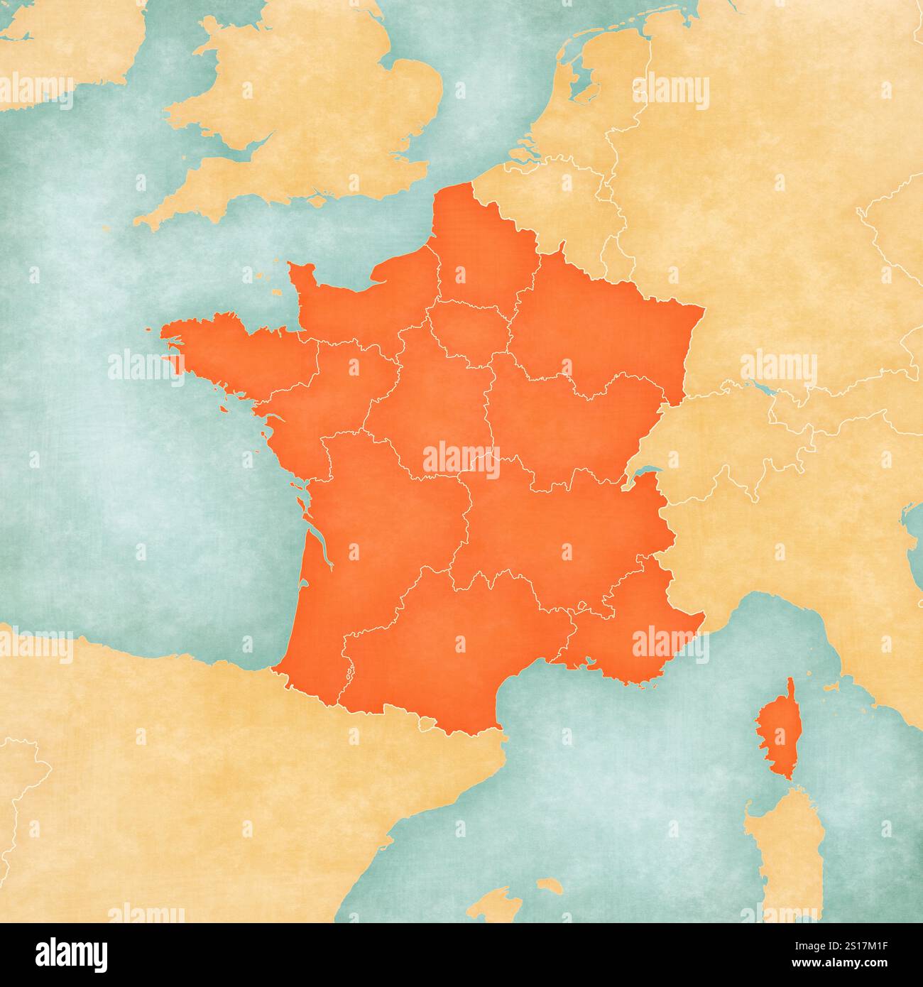 Map of France with the borders of regions in soft grunge and vintage ...