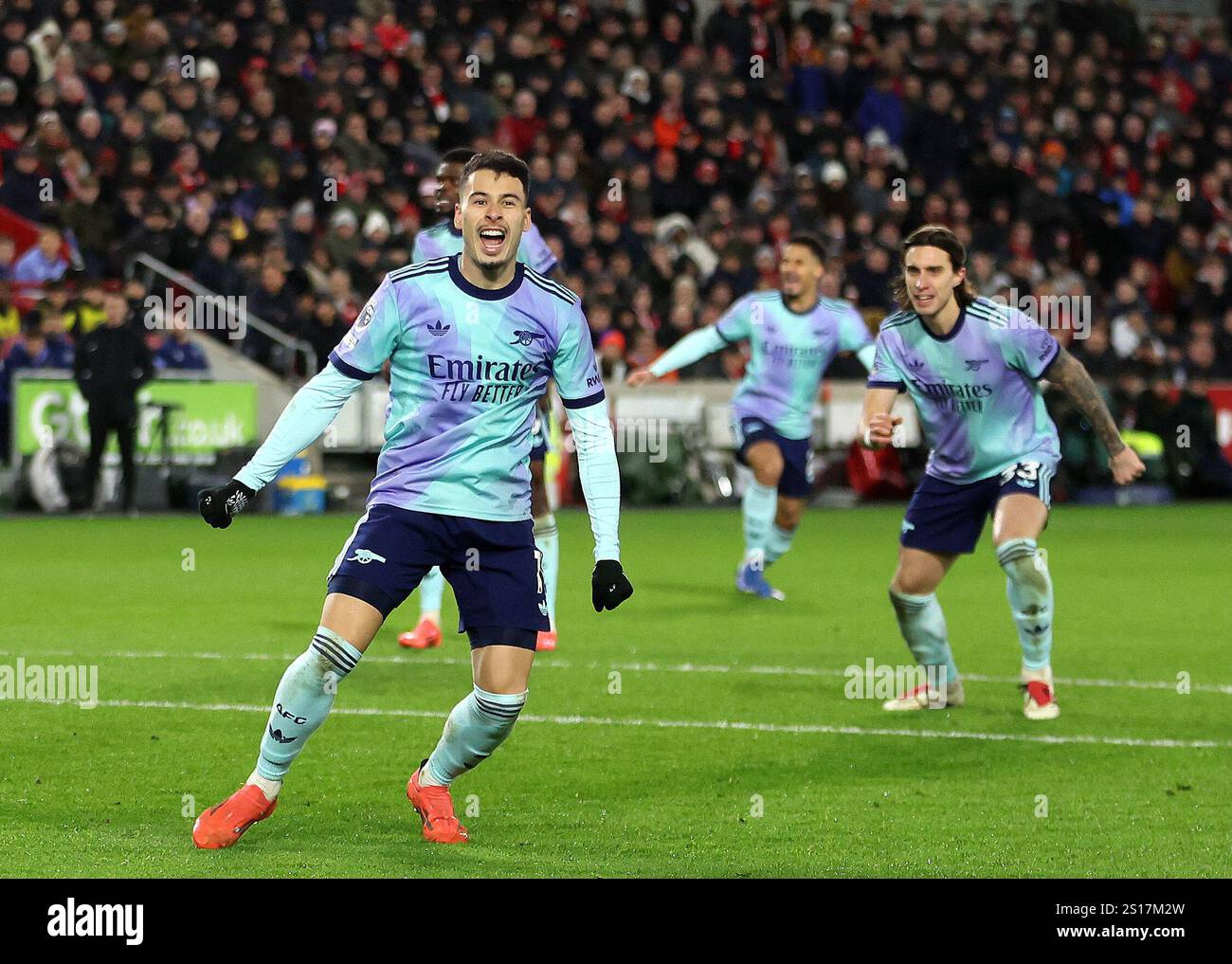 Arsenal’s Gabriel Martinelli celebrates scoring their side's third goal ...
