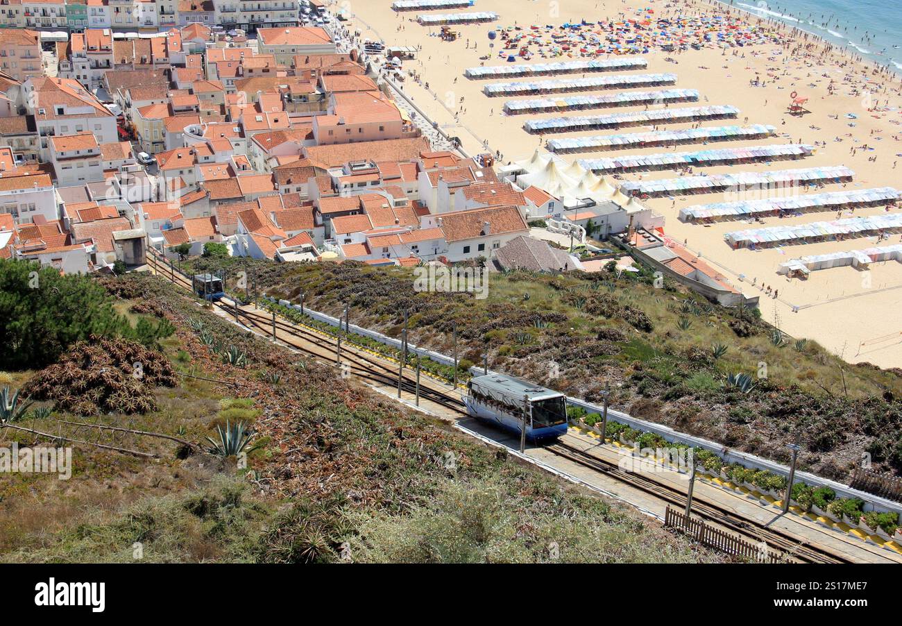 View with the funicular of the seaside town and the famous beach from ...