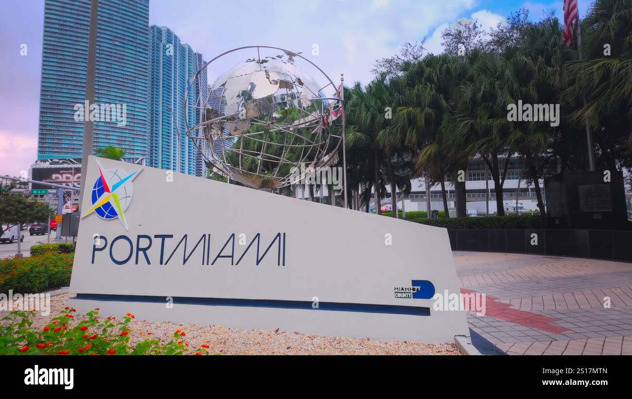 Port Miami signs in downtown - MIAMI, UNITED STATES - NOVEMBER 5, 2024 ...