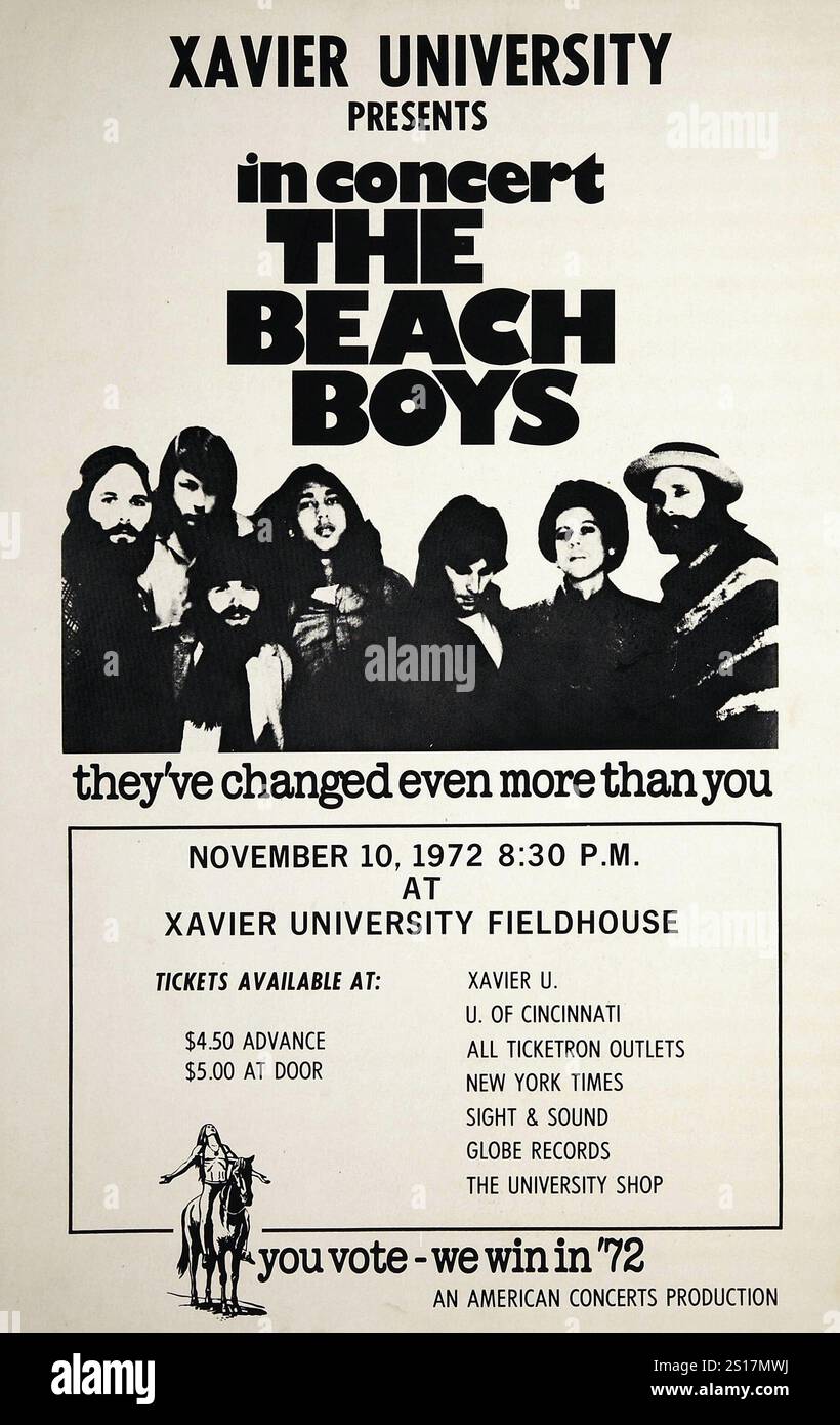 The Beach Boys at Xavier University Fieldhouse - Vintage Concert Poster ...