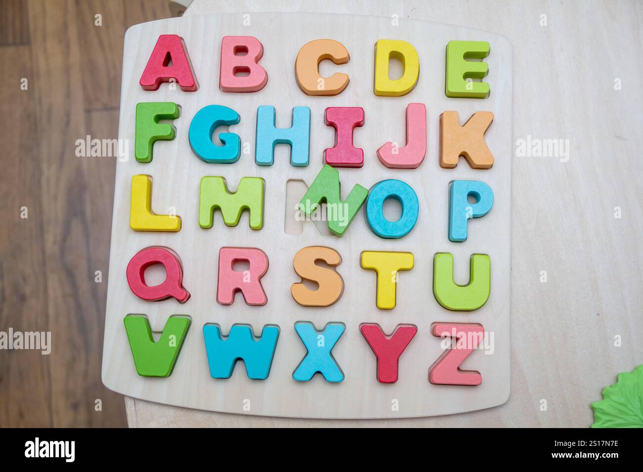 Top view of basic alphabet learning blocks for children on the table ...
