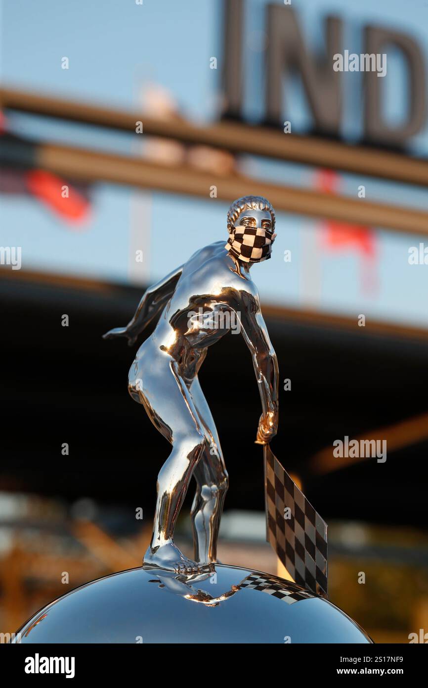 The Borg Warner Trophy sits in front of the Indianapolis Motor Speedway ...