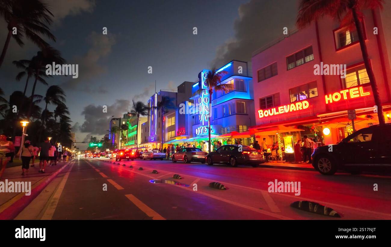 Ocean Drive South Beach in Miami Beach Florida by night - MIAMI, UNITED ...