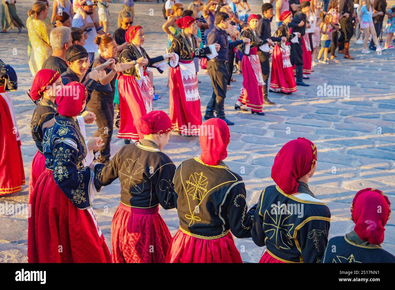 Group of people performing traditional Greek dance, Chania, Crete ...