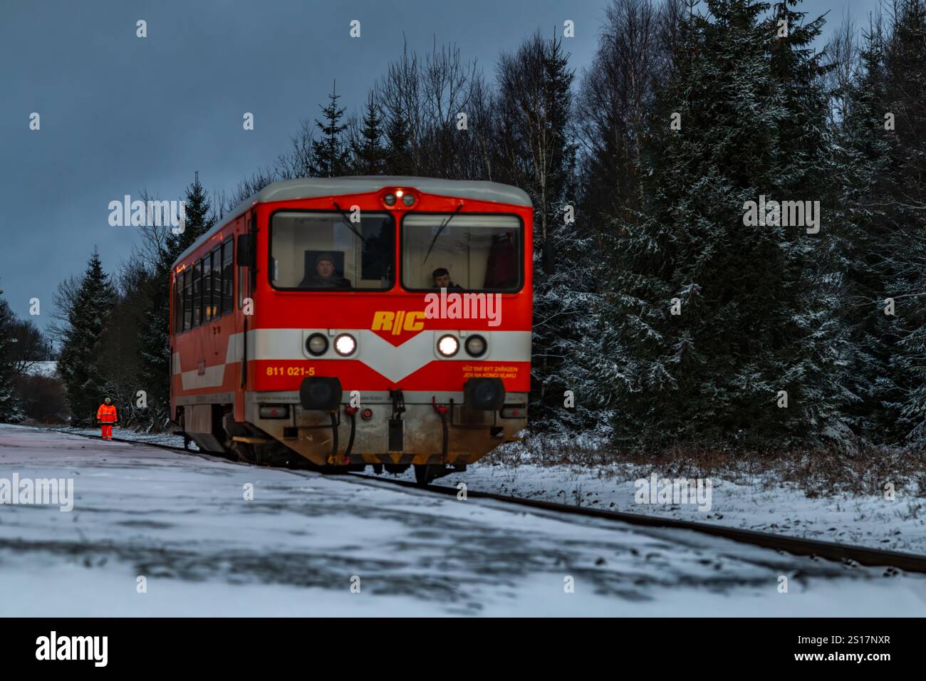 Old unit orange engine with cold winter morning colors in Moldava CZ 12 ...