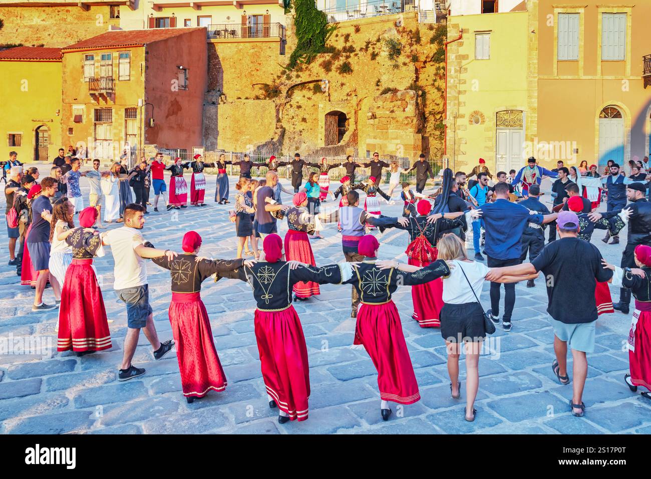 Group of people performing traditional Greek dance, Chania, Crete ...