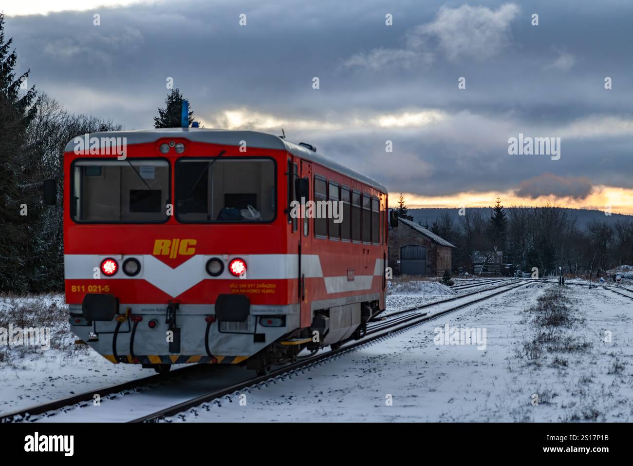 Old unit orange engine with cold winter morning colors in Moldava CZ 12 ...