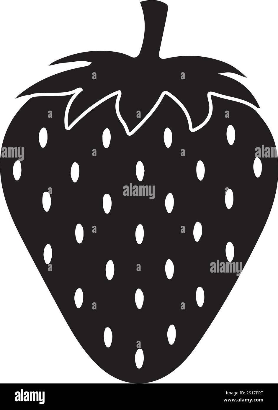 Single strawberry with leaf silhouette isolated on white background ...