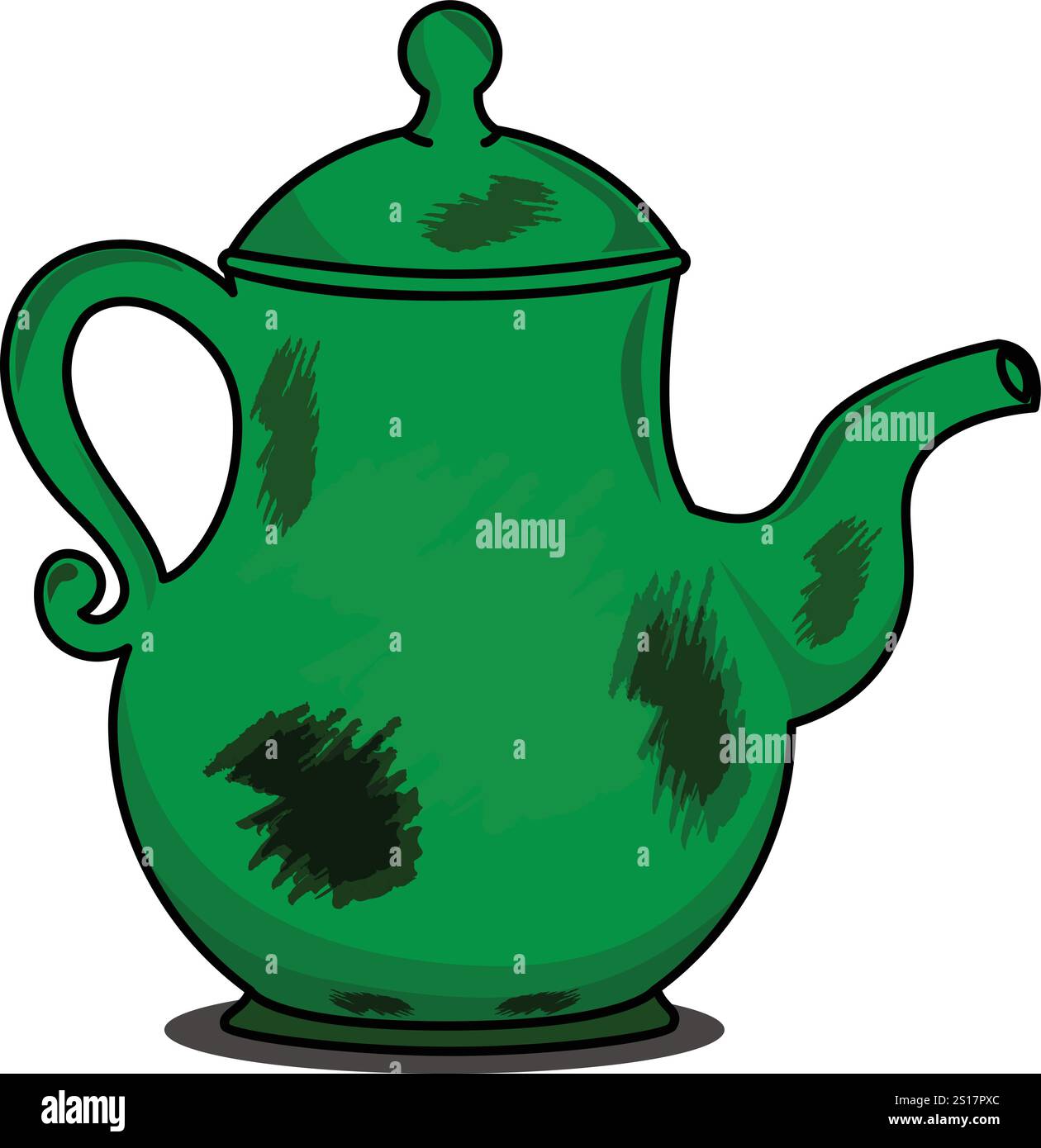 Vector illustration of tea kettle and clay cups. Indian traditional tea ...