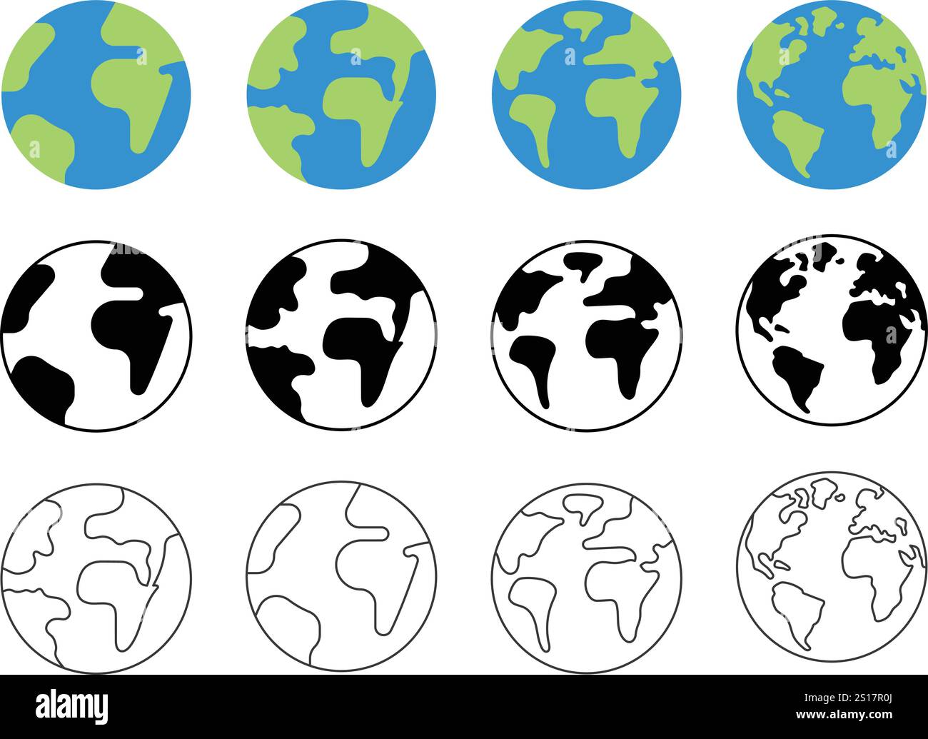 Globe planet vector set. Earth continents silhouette. Planet Earth icon ...