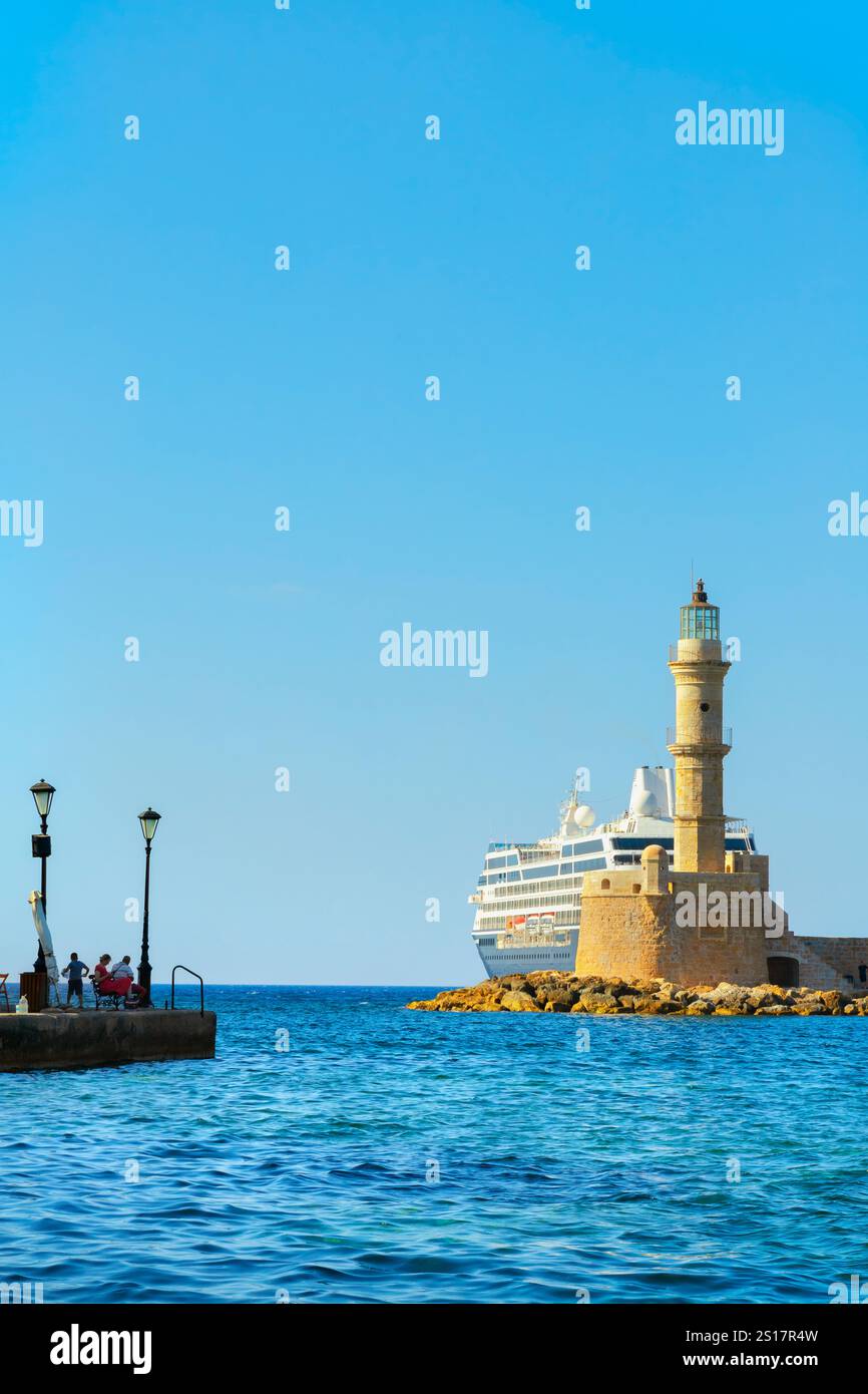 Venetian lighthouse, Chania, Crete, Greek Islands, Greece Stock Photo ...