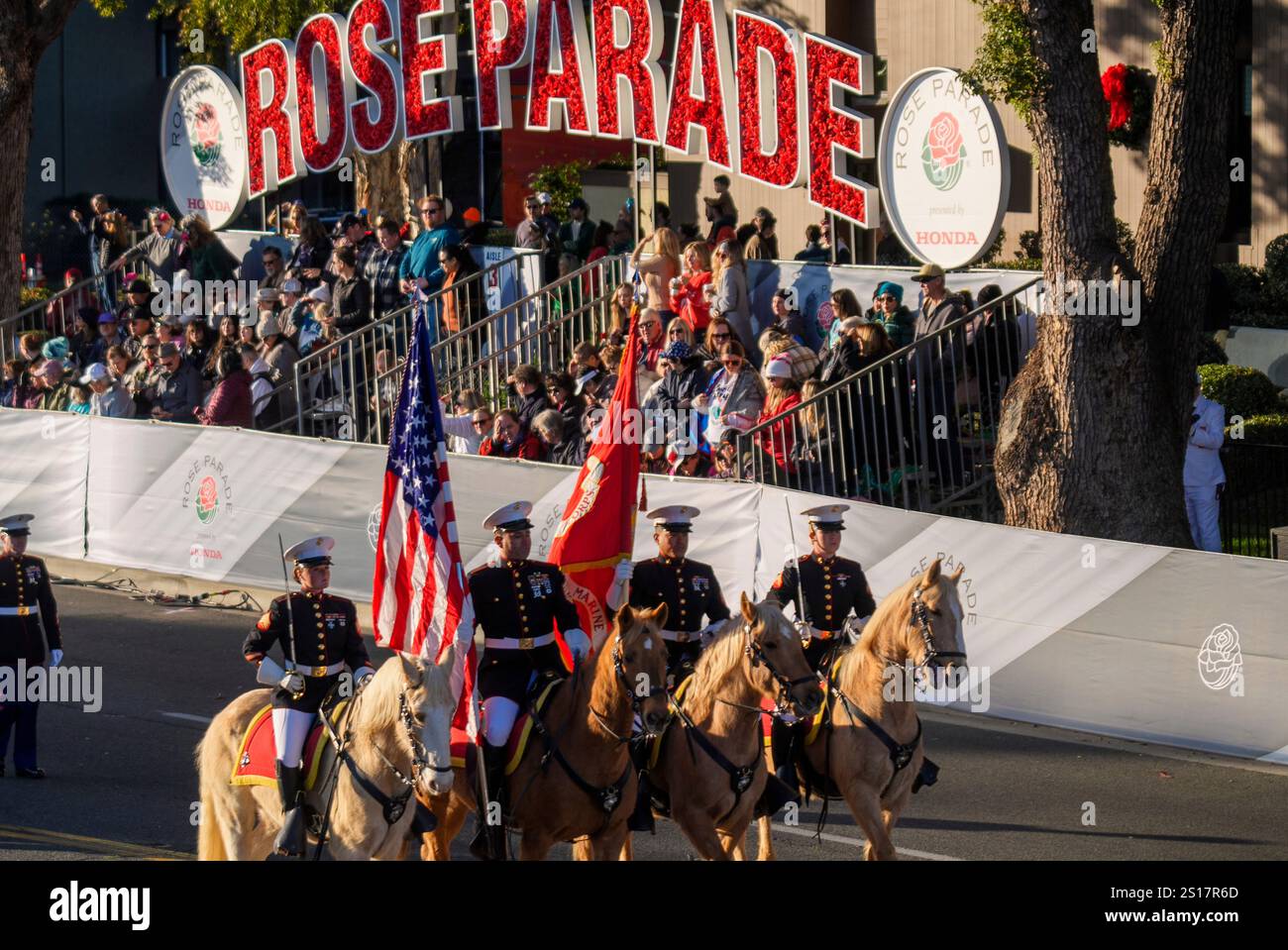 United States Marine Corps Mounted Color Guard presents the colors at ...