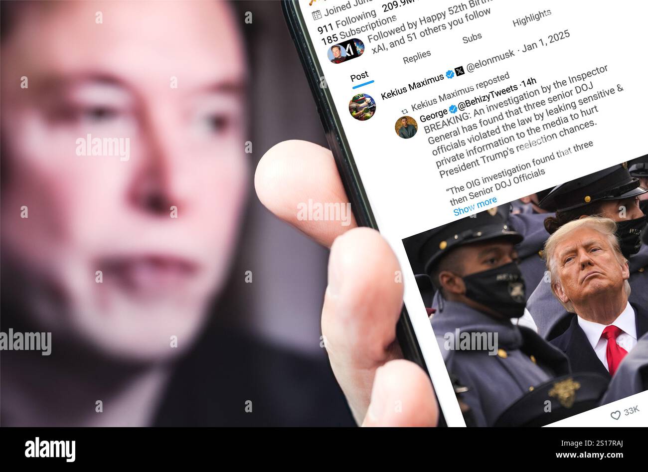 Poltava, Ukraine - January 1, 2025. Elon Musk Twitter profile page with ...