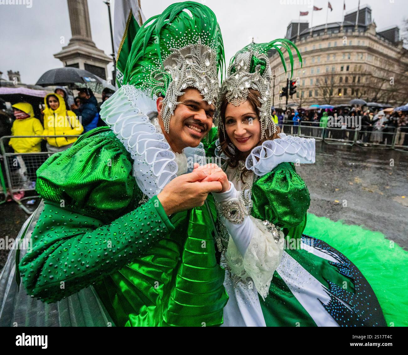 London, UK. 1st Jan, 2025. London School of Samba brave the weather in ...
