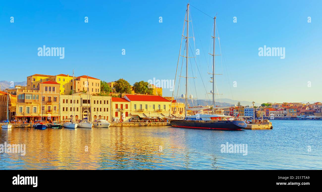View of the old Venetian Harbour, Chania, Crete, Greek Islands, Greece ...