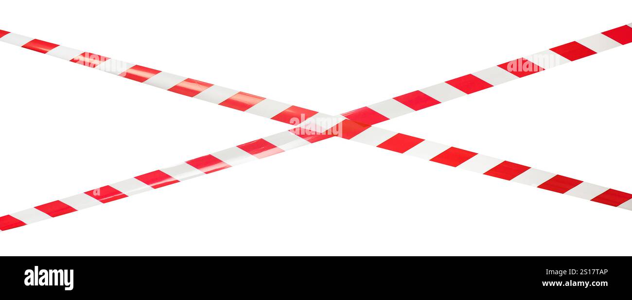 Red and white lines of barrier tape, protects for no entry, free space ...