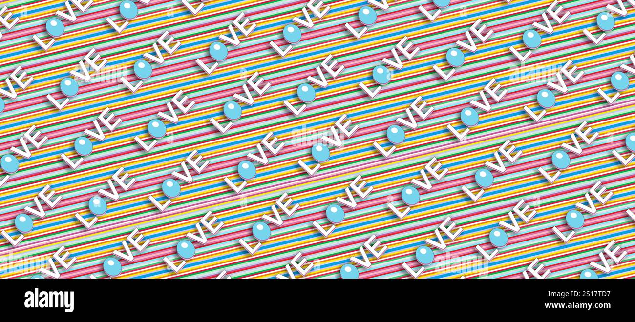 Love word. Illustration. 3D text effect on colorful striped background ...