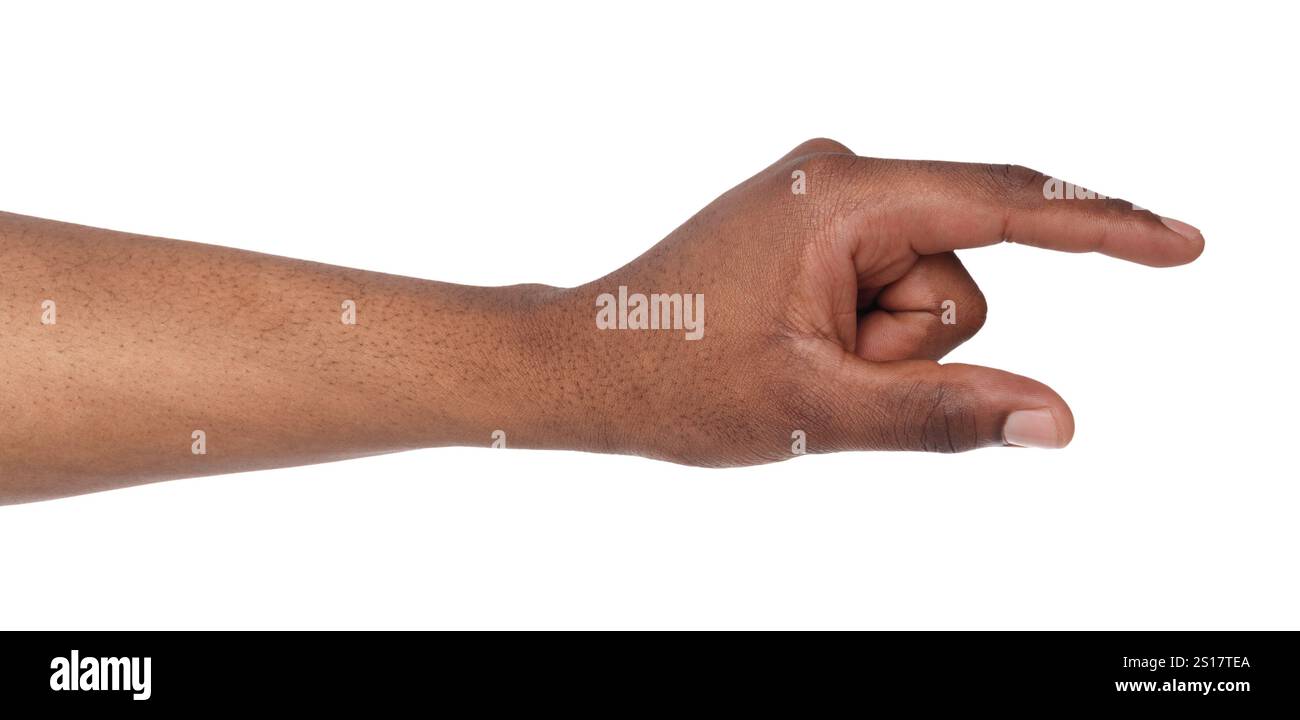 Male hand measuring something, cutout, gesture Stock Photo - Alamy
