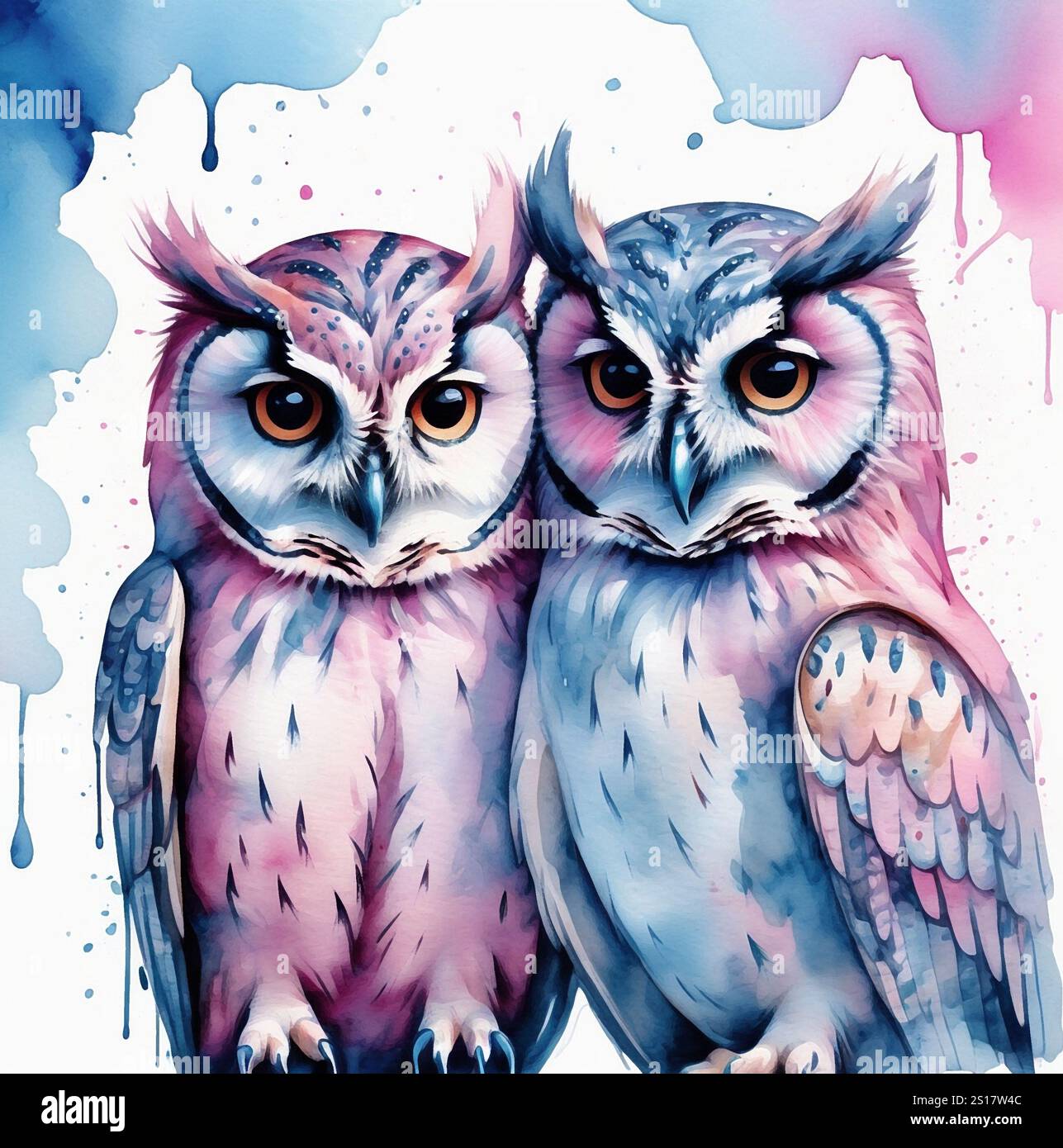 Watercolor of two owls. An owl is a nocturnal bird of prey known for ...