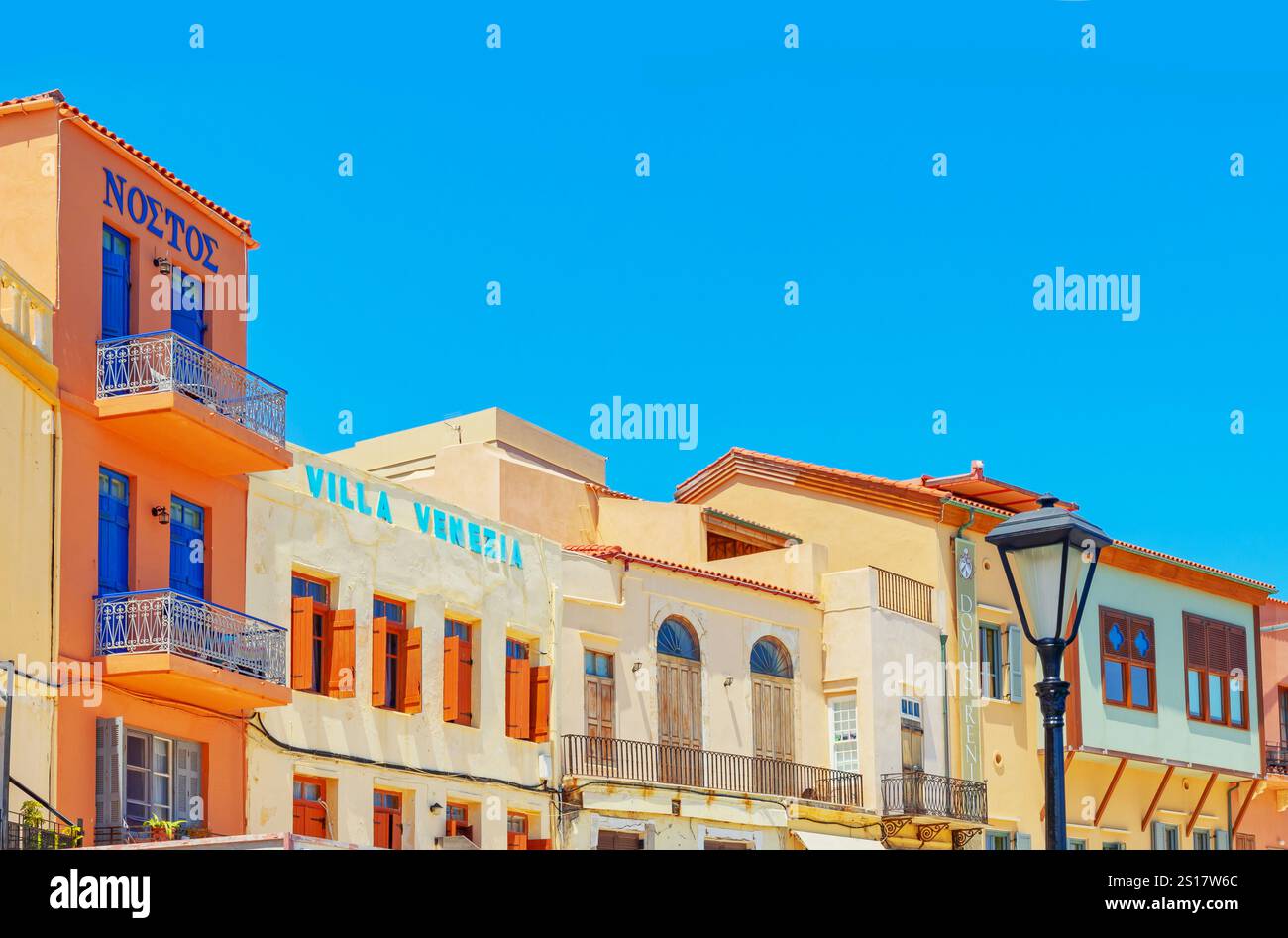 Old town buildings, Chania, Crete, Greek Islands, Greece Stock Photo ...