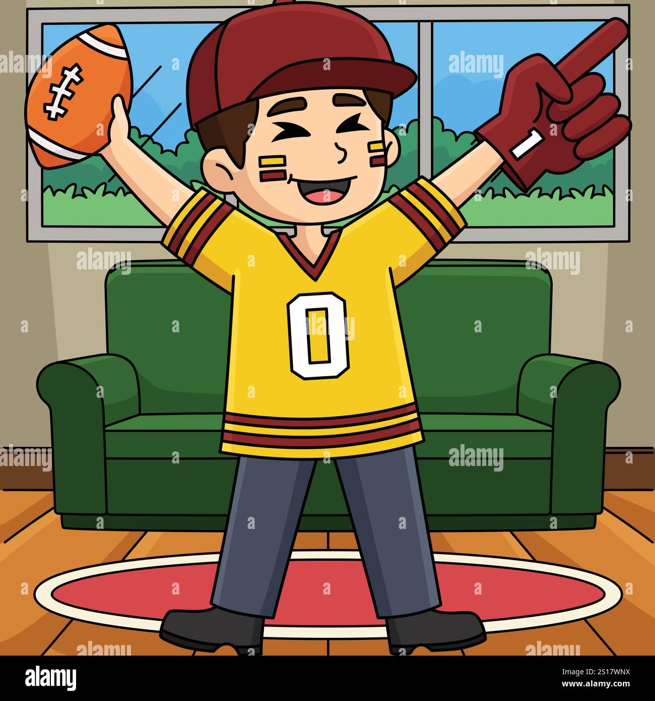 American Football Fan Colored Cartoon Illustration Stock Vector Image ...